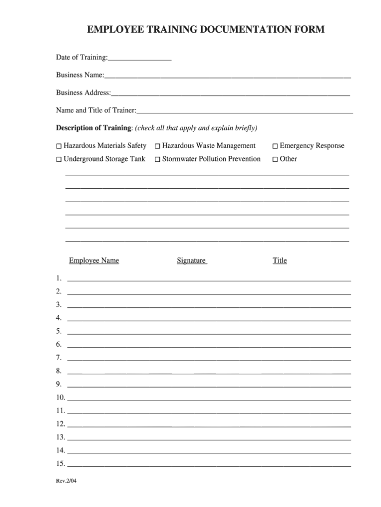 Training Documentation Form Template