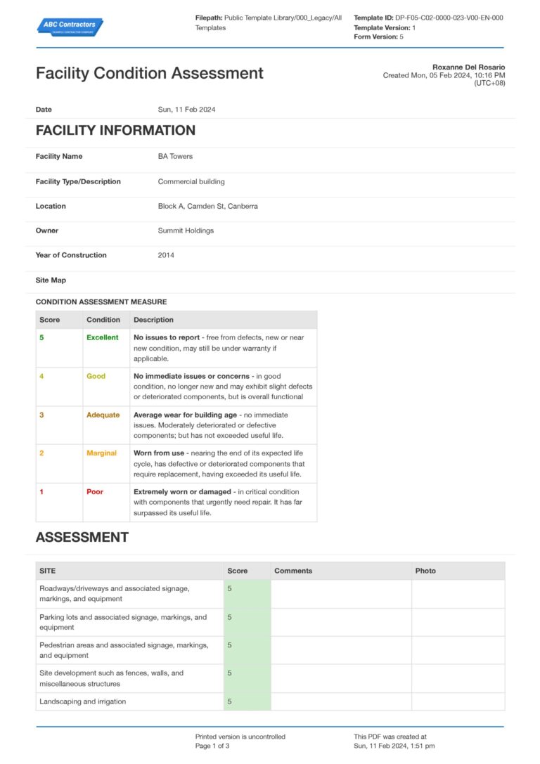 Building Services Condition Survey Template