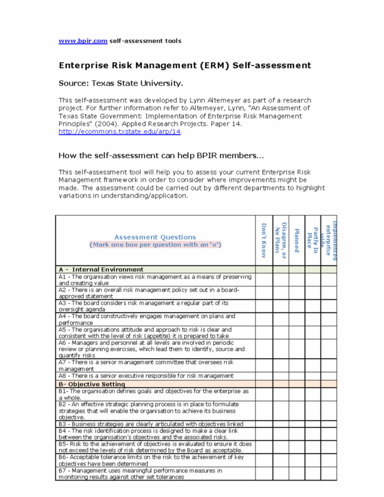 Enterprise Risk Management Survey Template