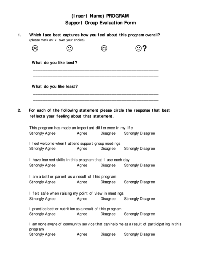 evaluation survey template for self help group