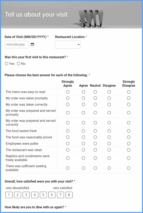 Food Service Satisfaction Survey Template
