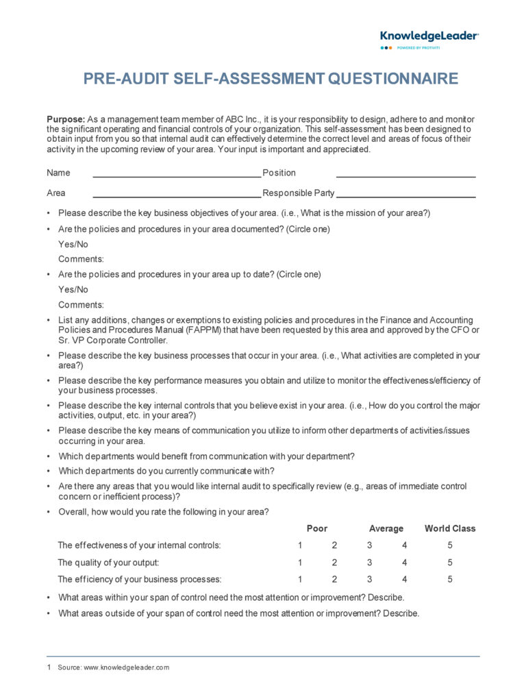 Internal Audit Feedback Survey Template Sample