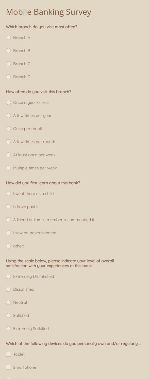 Internet Banking Questionnaire Sample Survey Template