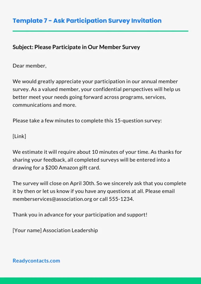 Invitation To Participate In A Survey Template