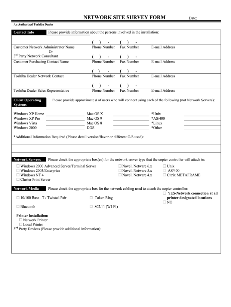 Network Equipment Site Survey Template