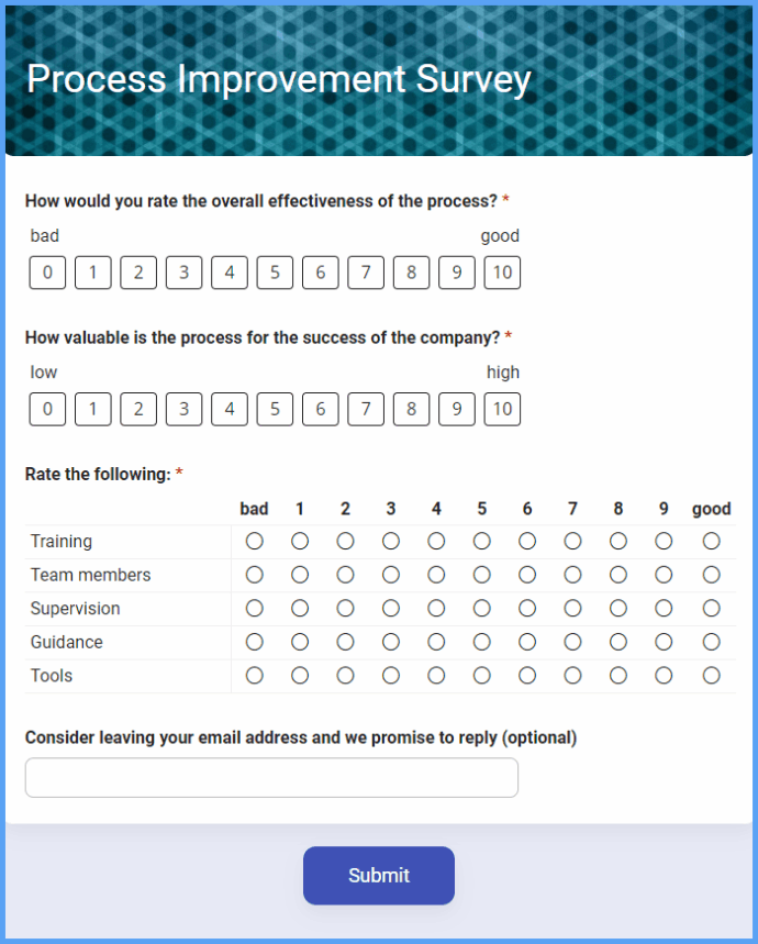 Process Improvement Survey Template Questions