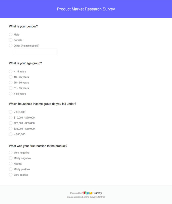 Product Survey Template For Market Research