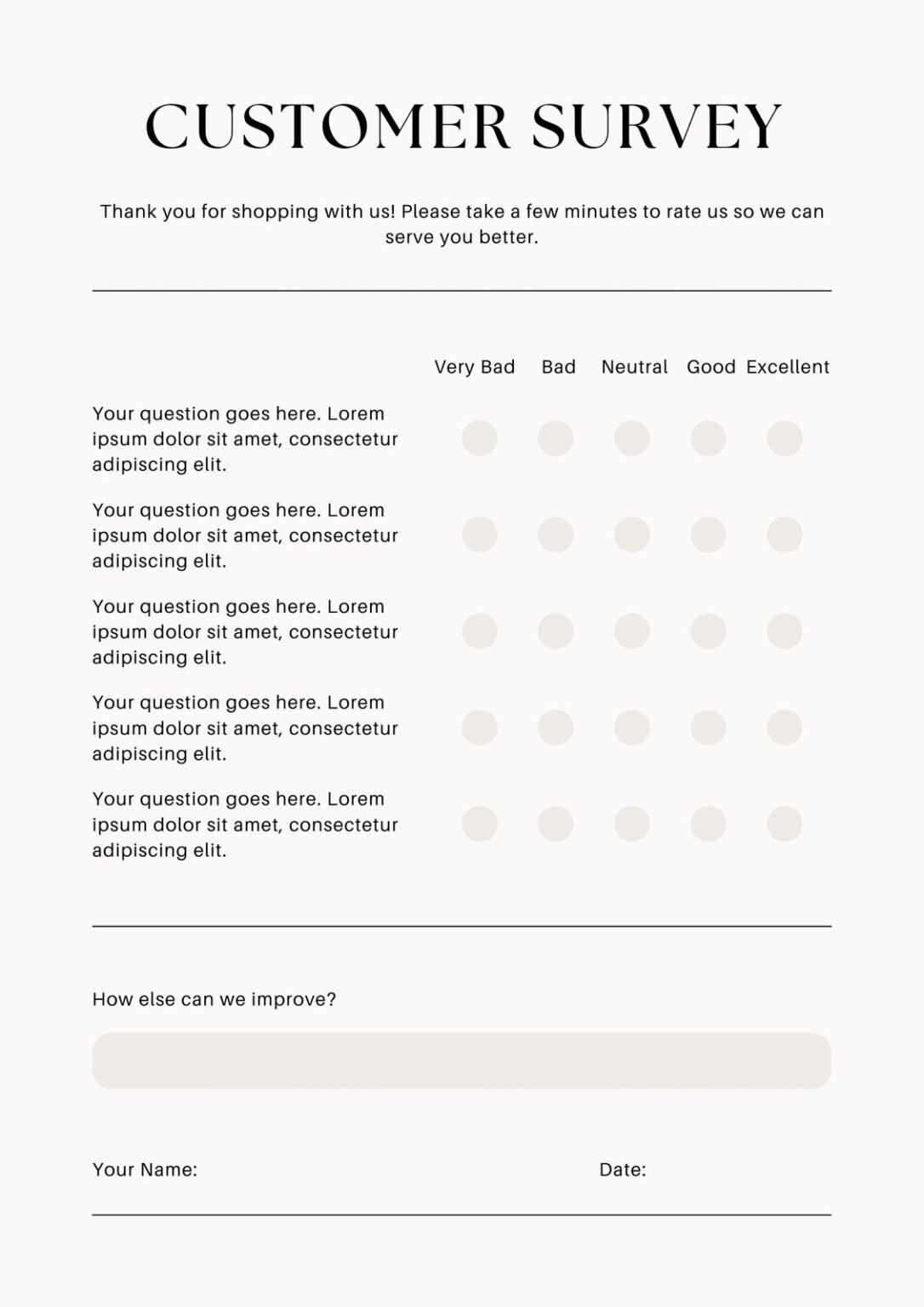 1 to 10 Rating Scale Survey Template