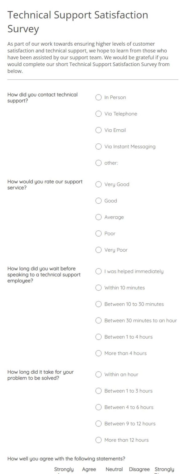 Tech Support Satisfaction Survey Template