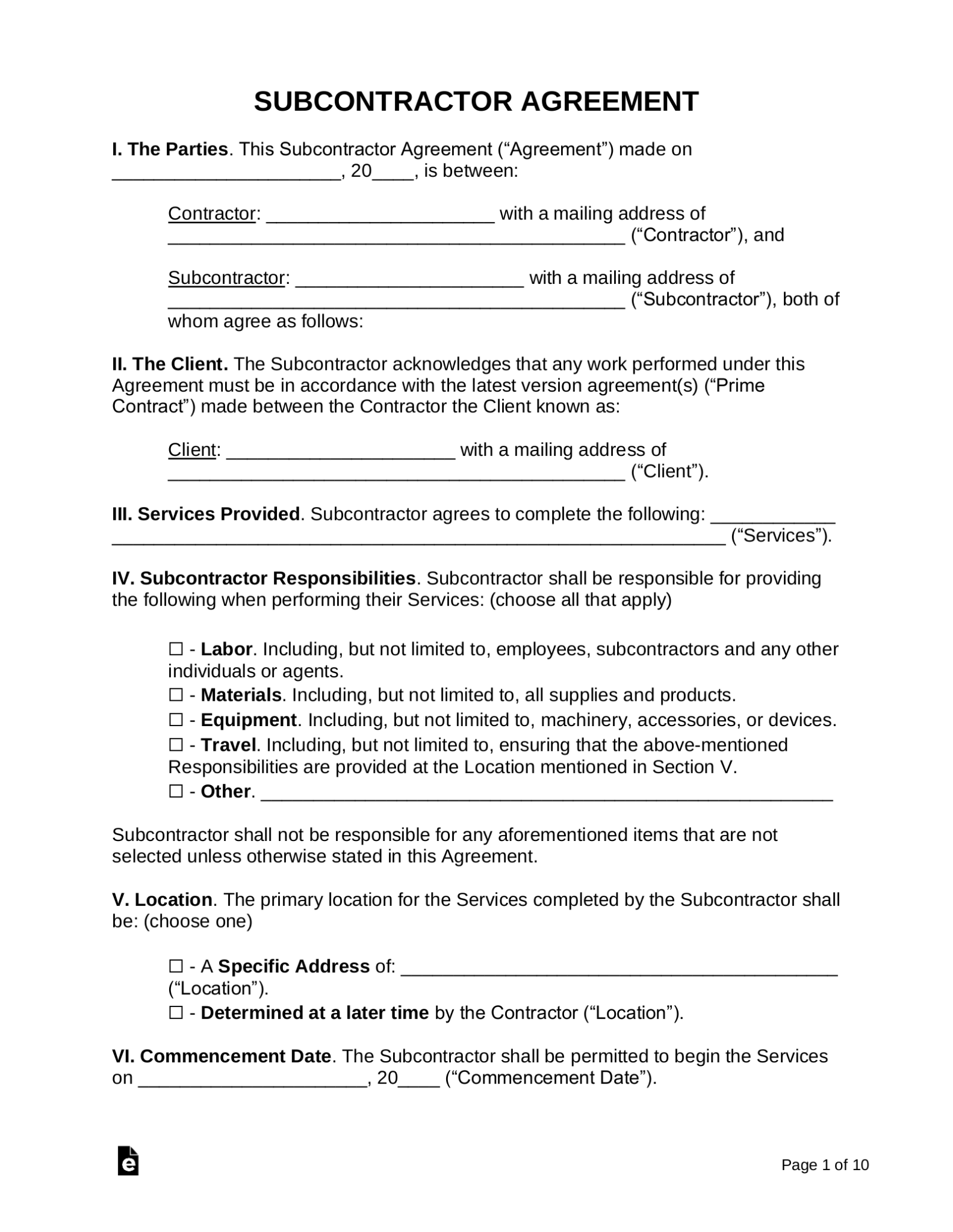 General Contractor Subcontractor Contract Template