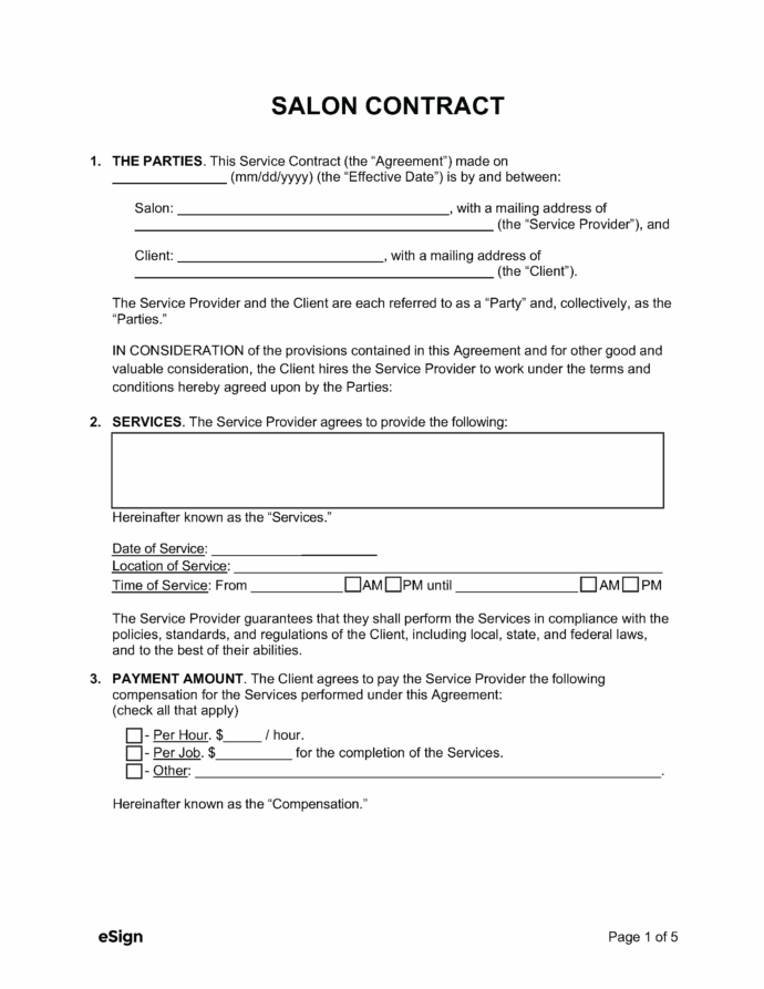 Hair Salon Employment Contract Template