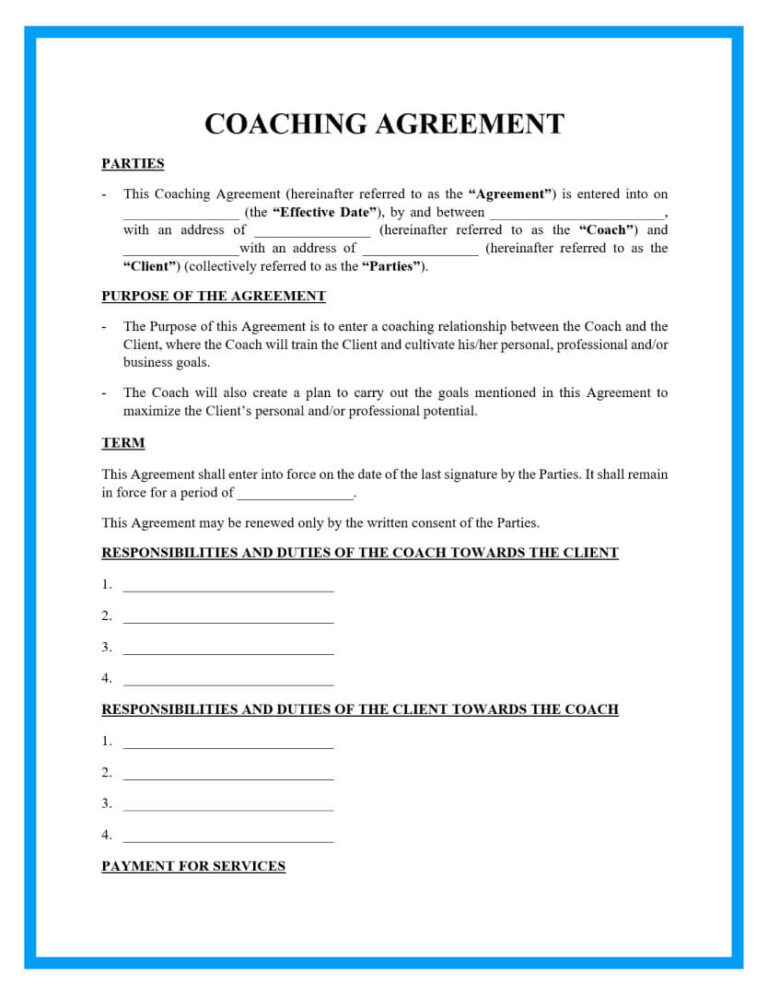 Life Coaching Contract Template Free