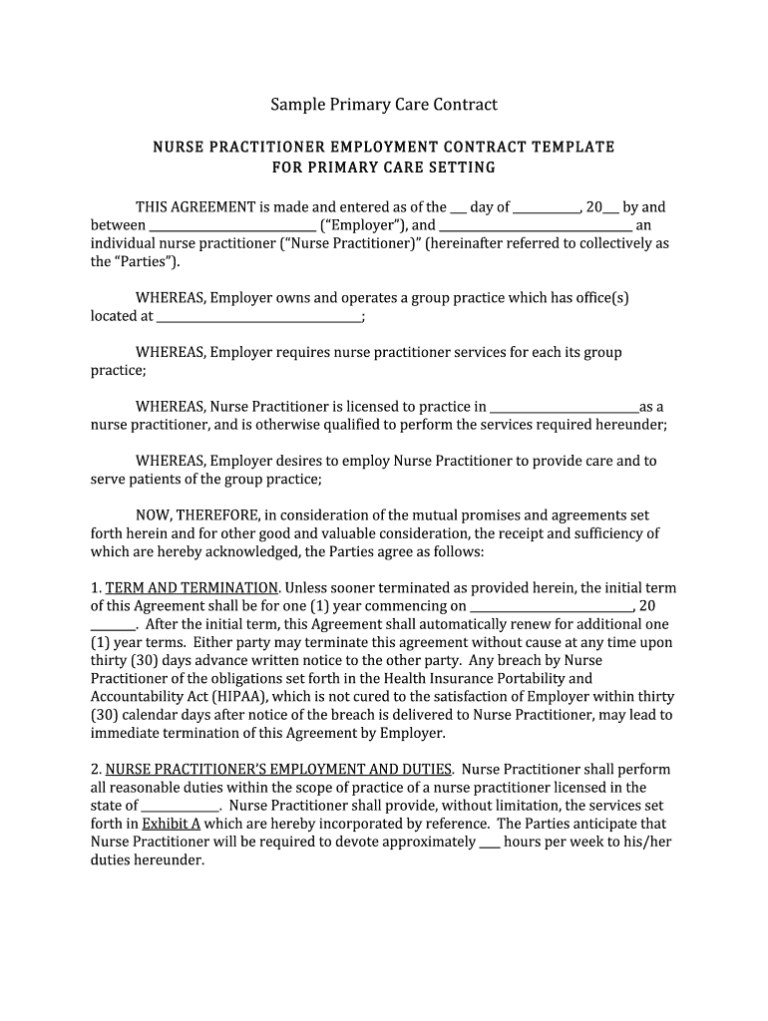 Nurse Practitioner Employment Contract Template