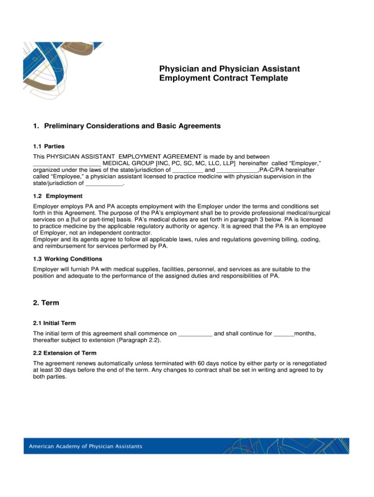 Physician Assistant Employment Contract Template