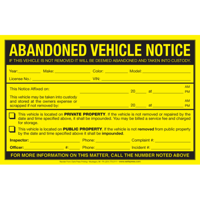 Abandoned Vehicle Notice Template