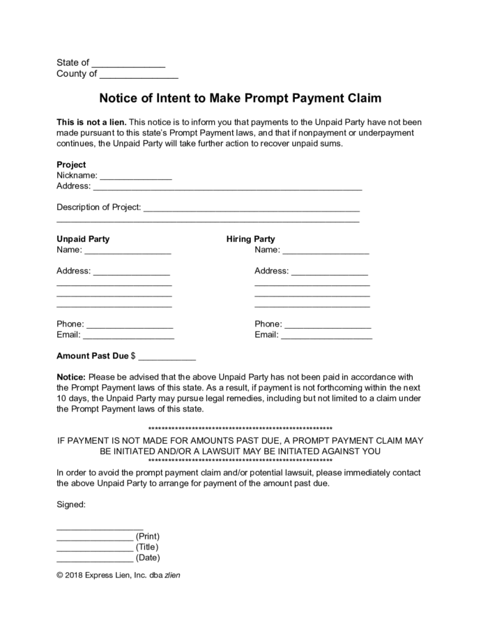 Construction Act Payment Notice Template