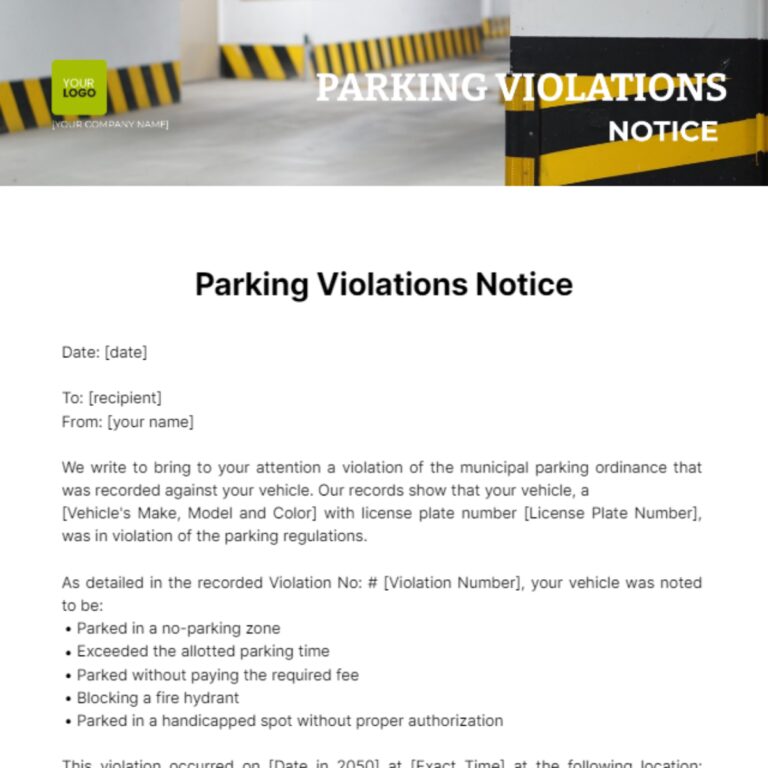 Free Parking Violation Notice Template