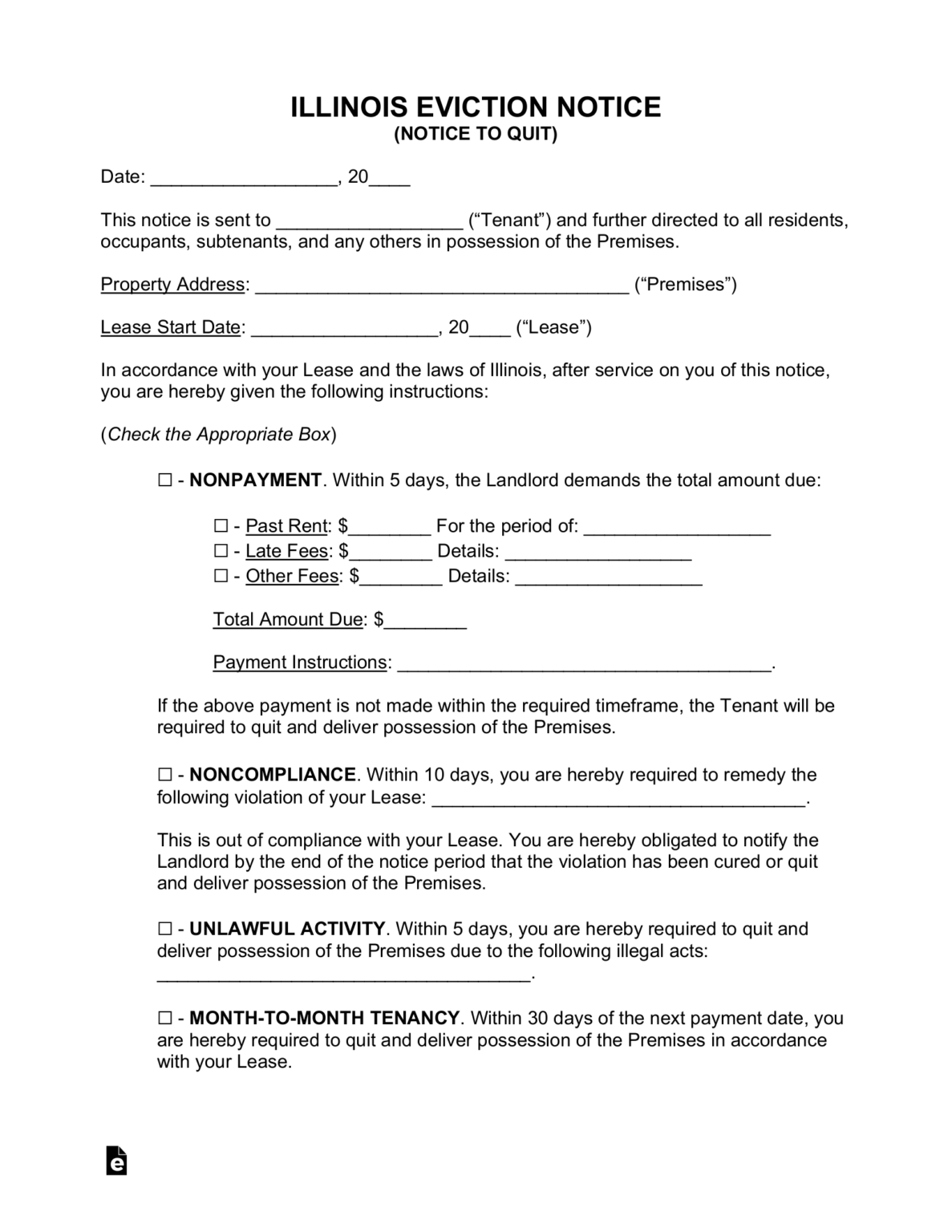 Illinois 30 Day Eviction Notice Template