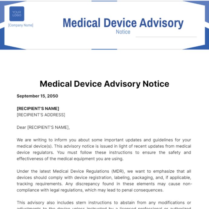 Iso 13485 Advisory Notice Template