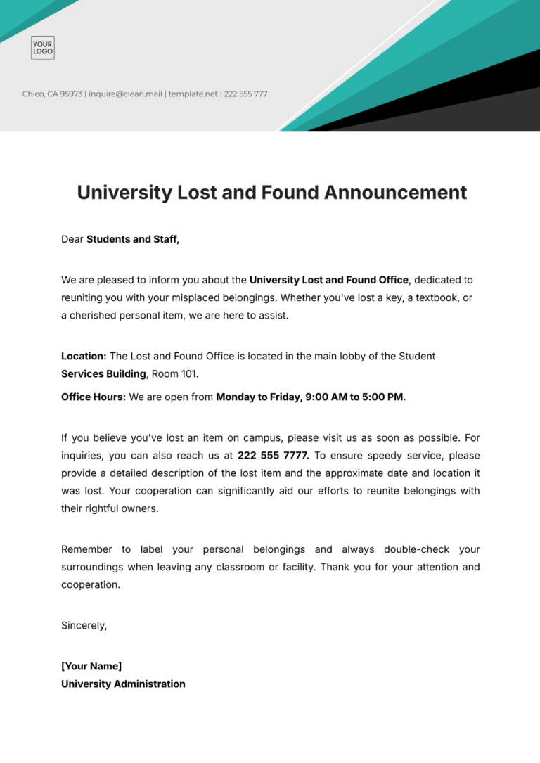 Lost and Found Notice Template