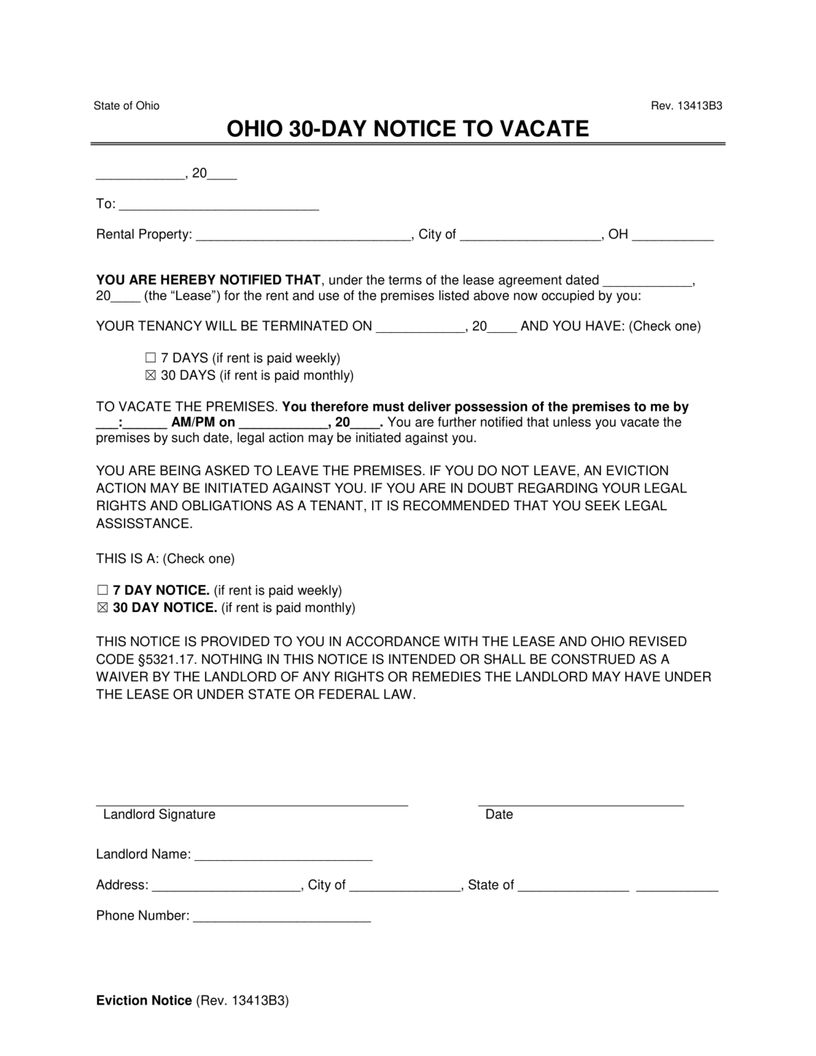 3 Month Eviction Notice Template