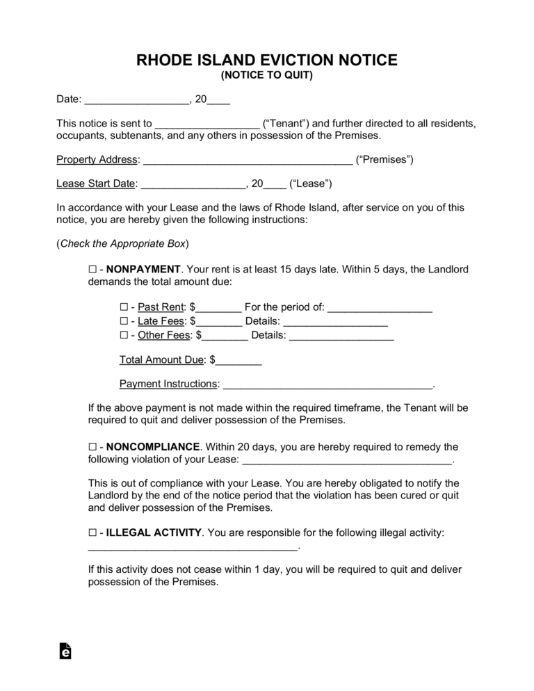 Rhode Island Eviction Notice Template