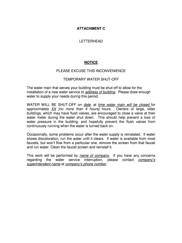 Temporary Water Shut Off Notice Template