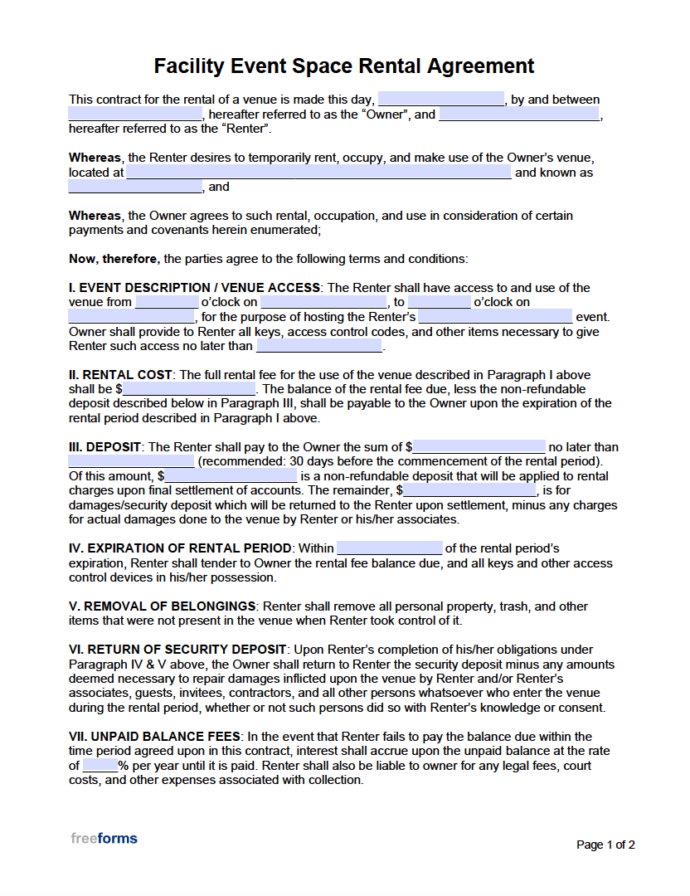 Banquet Hall Rental Contract Template