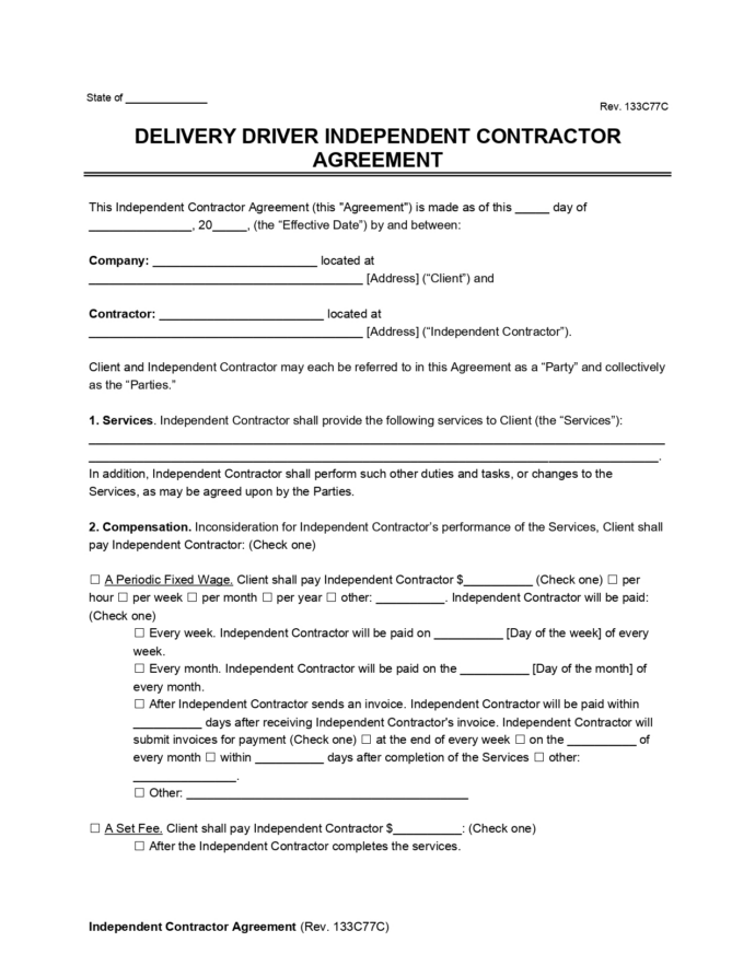 Delivery Driver Employment Contract Template