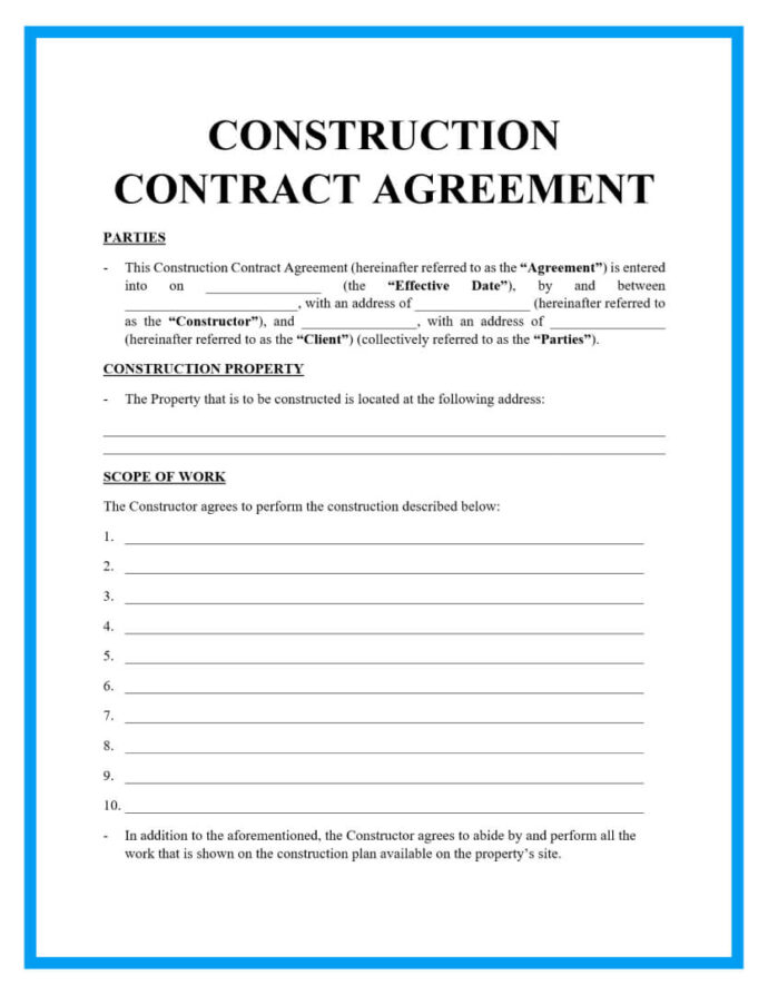 Short Form Construction Contract Template