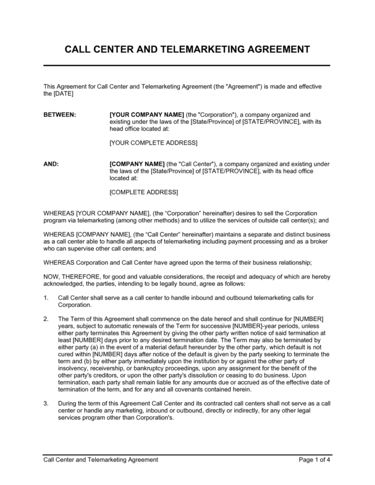 Call Center Agent Contract Template
