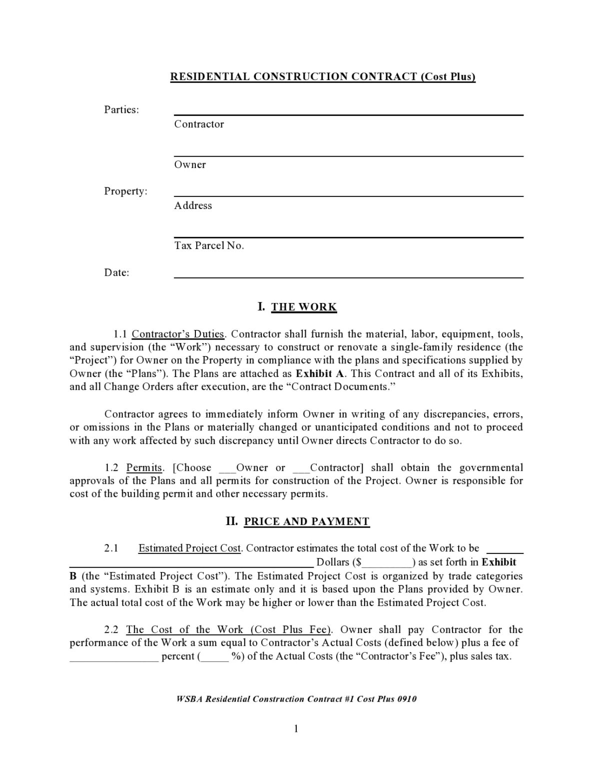 Cost Plus Percentage Contract Template
